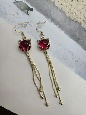 Jewelry | Long Red Golden Fox Earring With Gold Accents | Poshmark